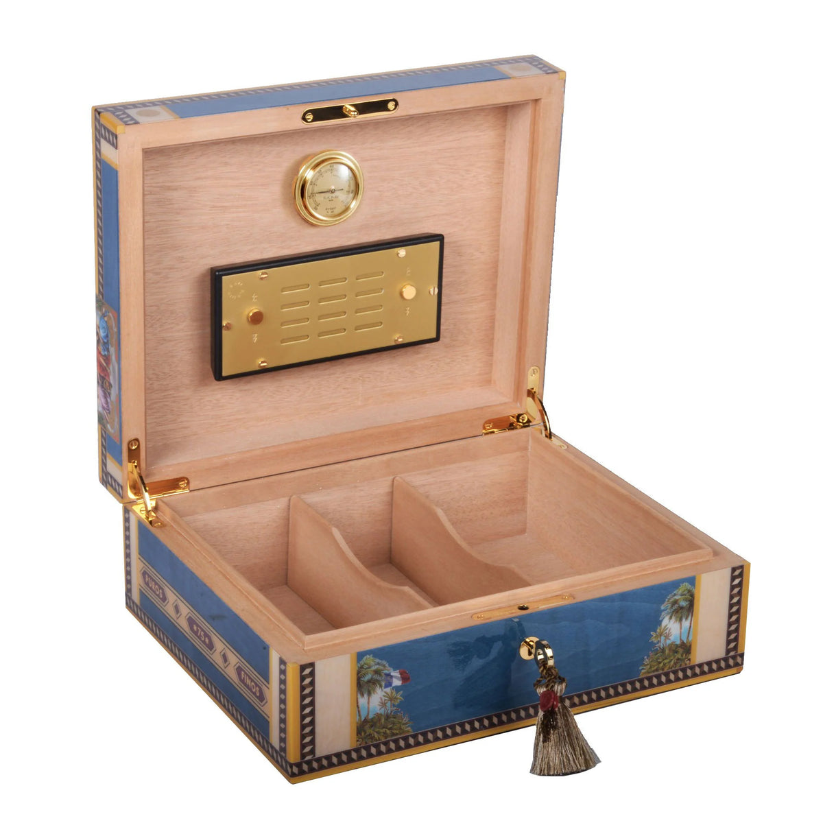 Elie Bleu Wooden Cigar Humidor "Alba" Blue Sycamore - (75 Cigars) – La ...