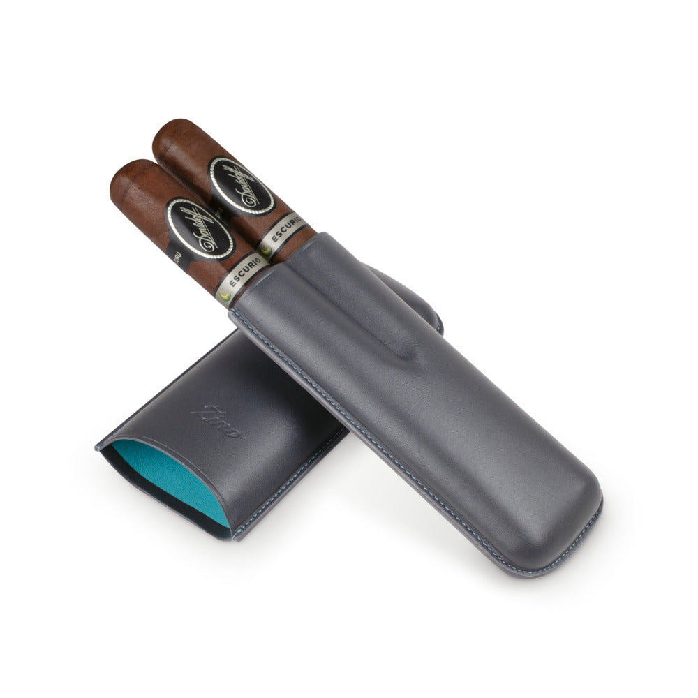 Zino Cigar Case XL-2 Finger Leather - Grey & Cyan – La Casa Del Habano